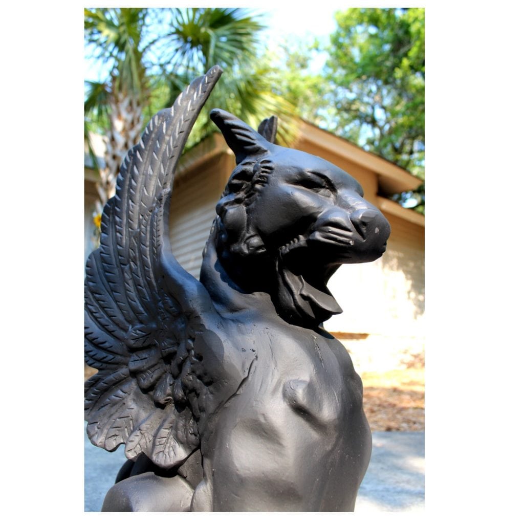Pair of Gargoyle Statue Cat Faced Griffin with Wings Metal - The Kings Bay