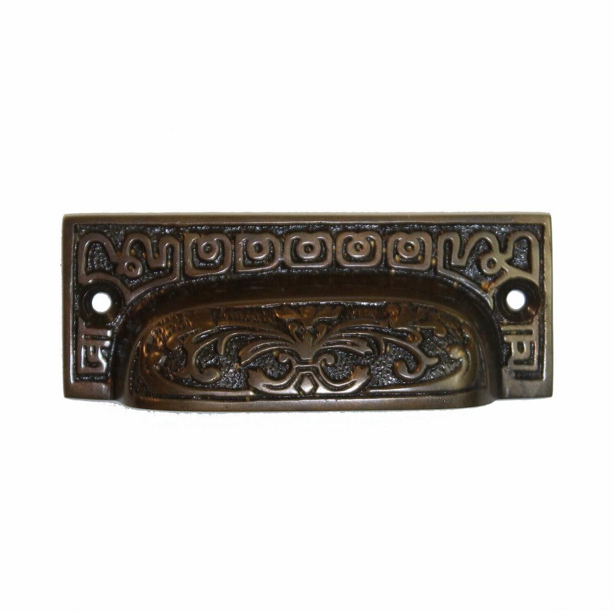 Solid Cast Brass Bin Pull with Etched Floral Design | The Kings Bay