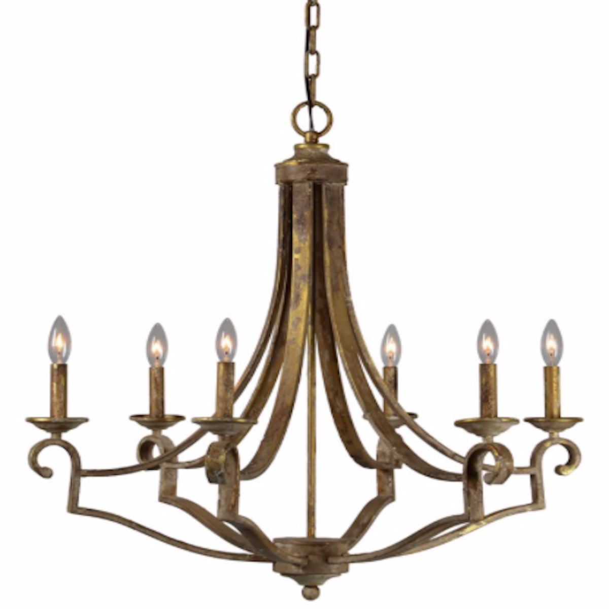 Large 6 Arm Candelabra Chandelier with Chipped Gold Finish | The Kings Bay