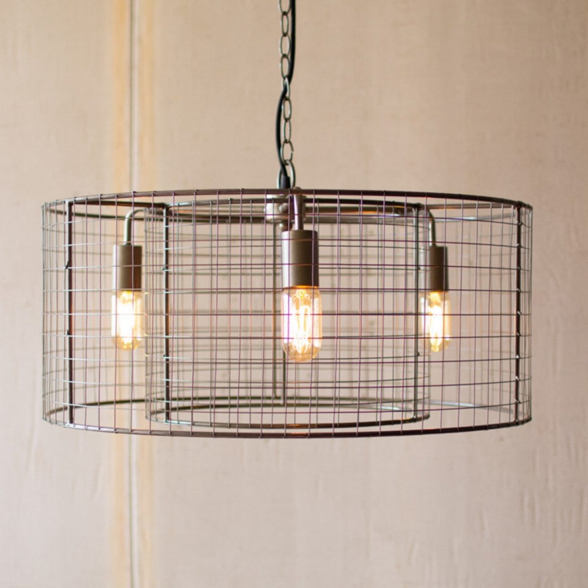 Round Double Barrel Chandelier in Mesh Wire Factory or Country Light ...