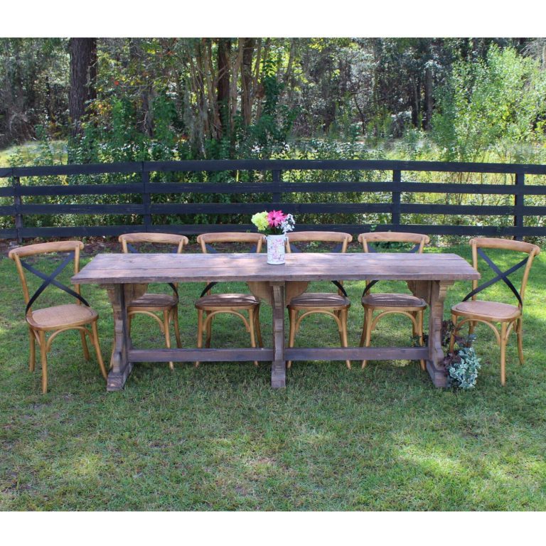 Country Farm Dining Set with Six Chairs and Wood Trestle Table | The ...