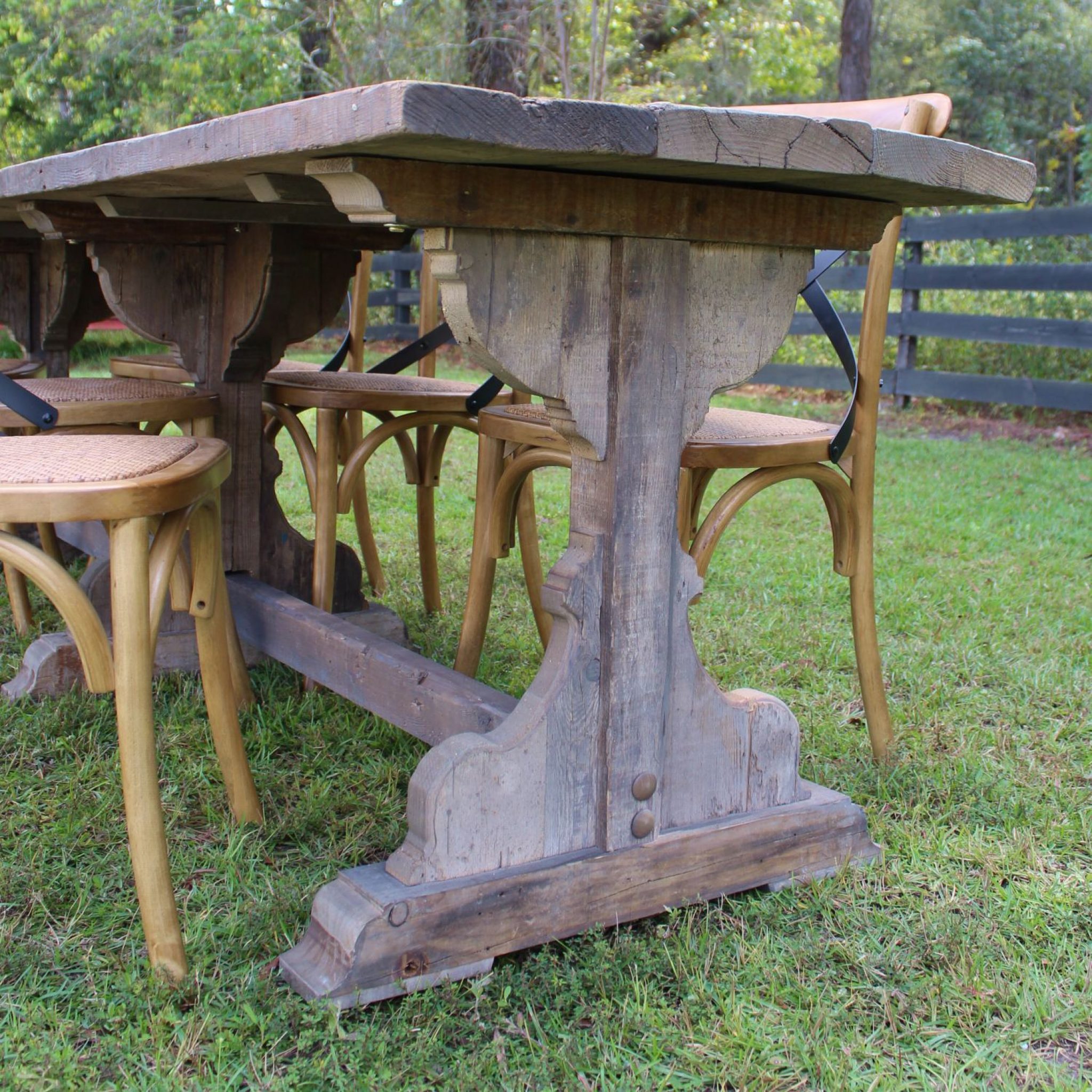 Country Farm Dining Set with Six Chairs and Wood Trestle Table | The ...