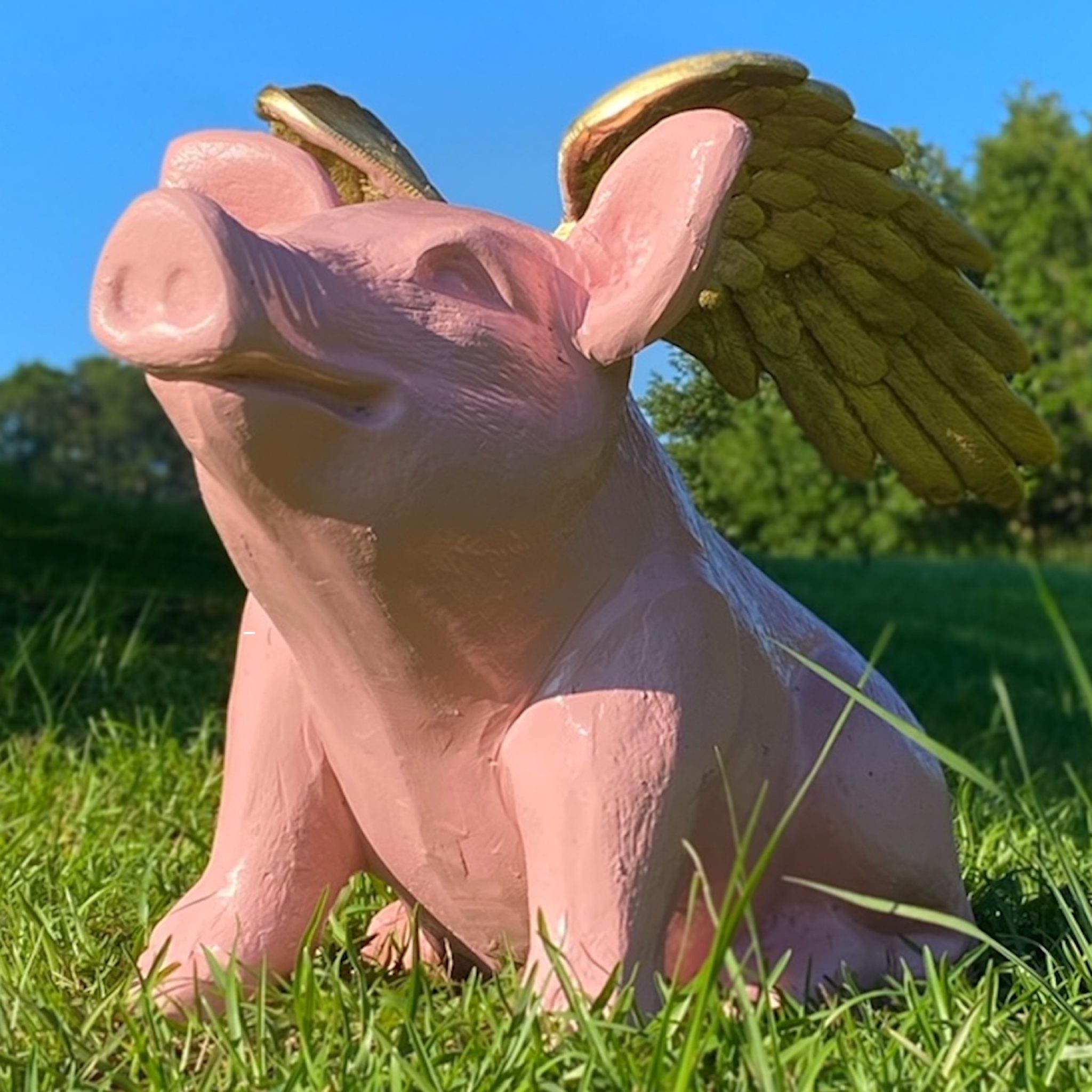 Adorable Pig with Gold Wings Statue in Non Rust Aluminum - When Pigs ...