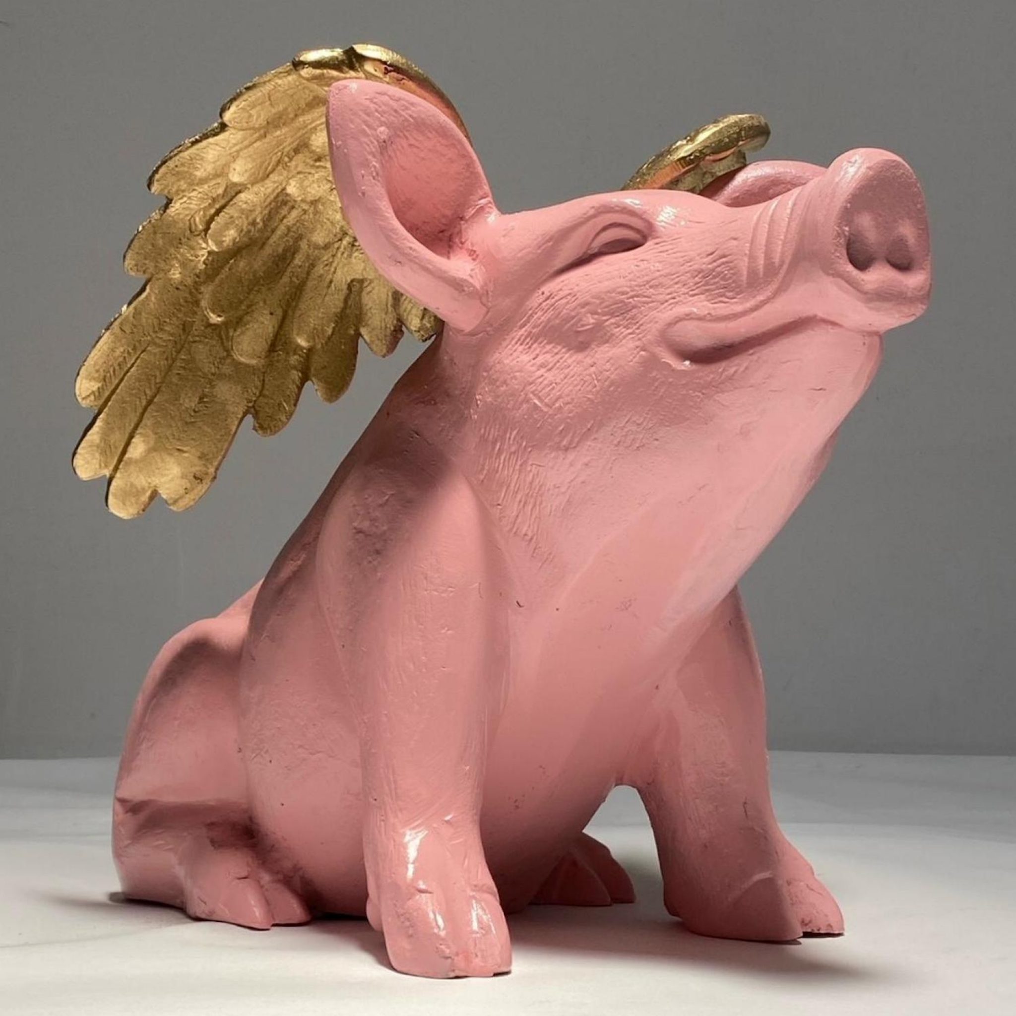 Adorable Pig with Gold Wings Statue in Non Rust Aluminum - When Pigs ...