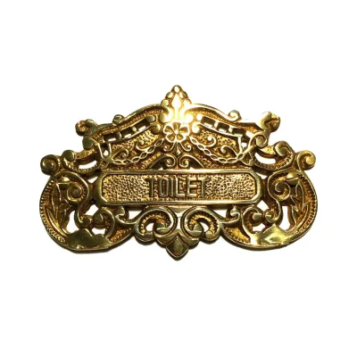 Victorian Style Toilet Door Sign in Polished Brass | The Kings Bay