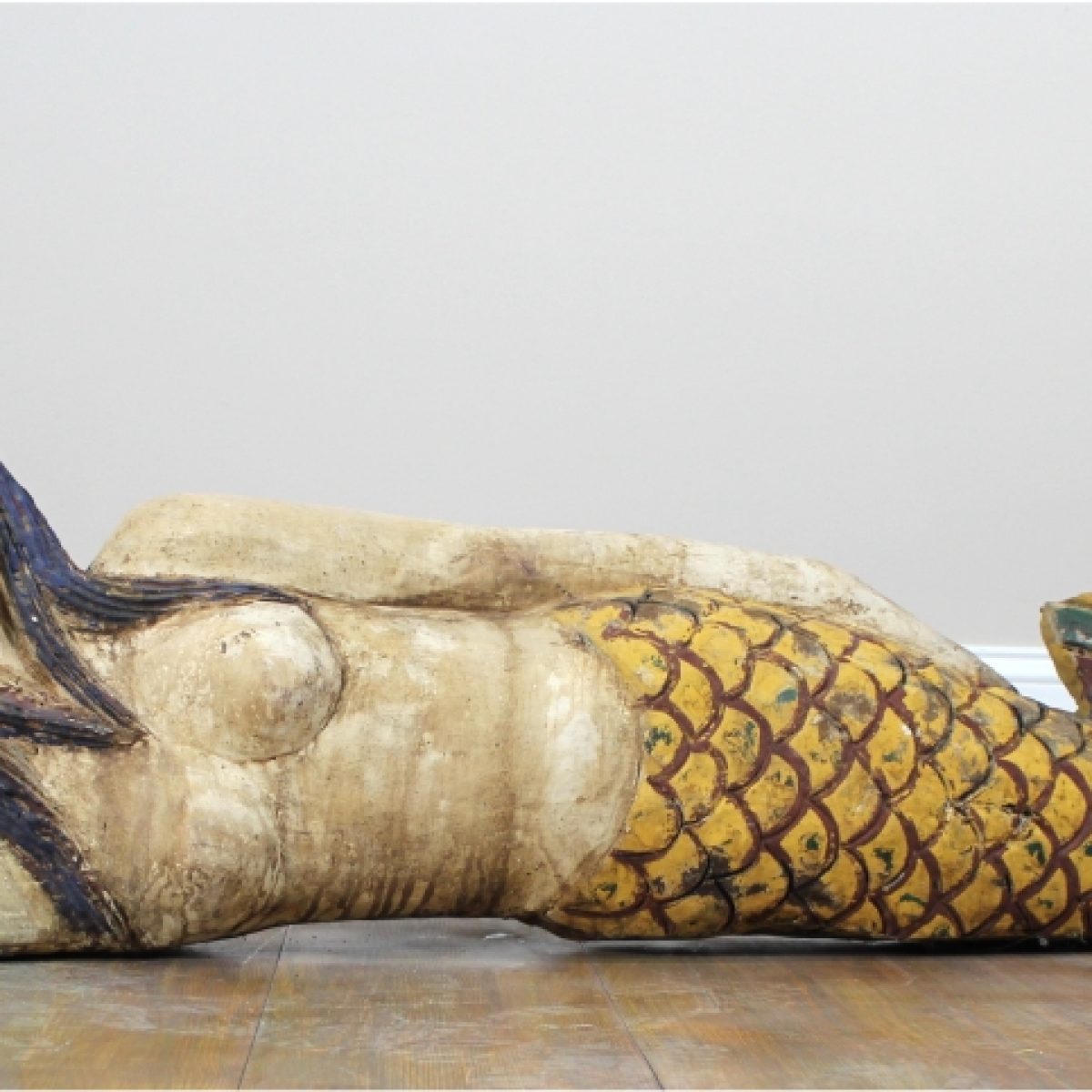 Folk Art Hand Carved Laying Mermaid Statue with Painted Finish | The ...