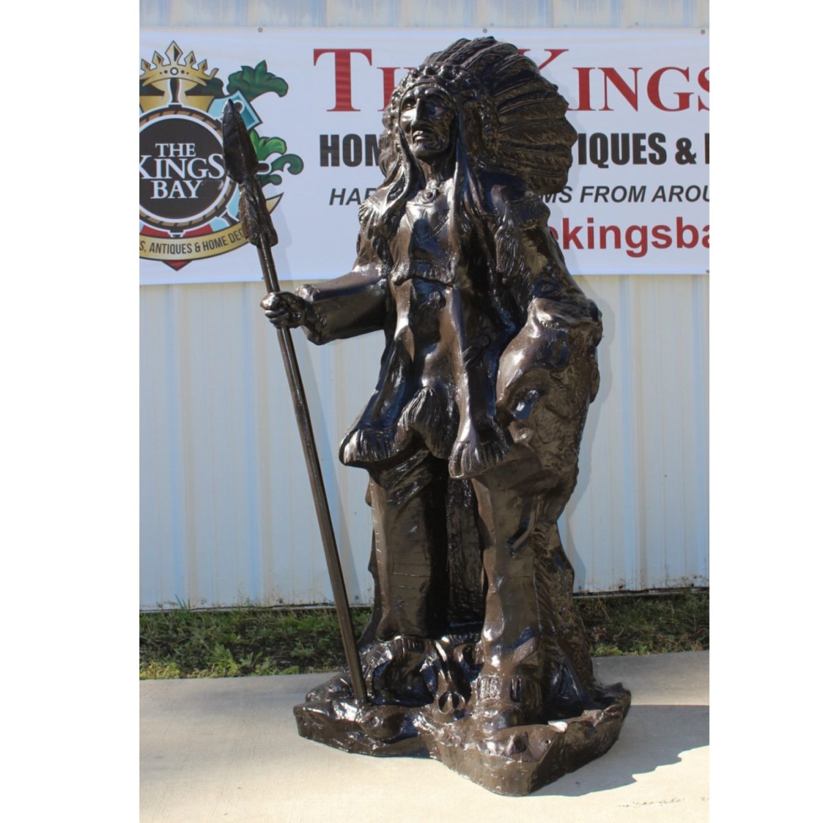Indian Chief With Spear in Full Headdress Native American Bronze Statue ...