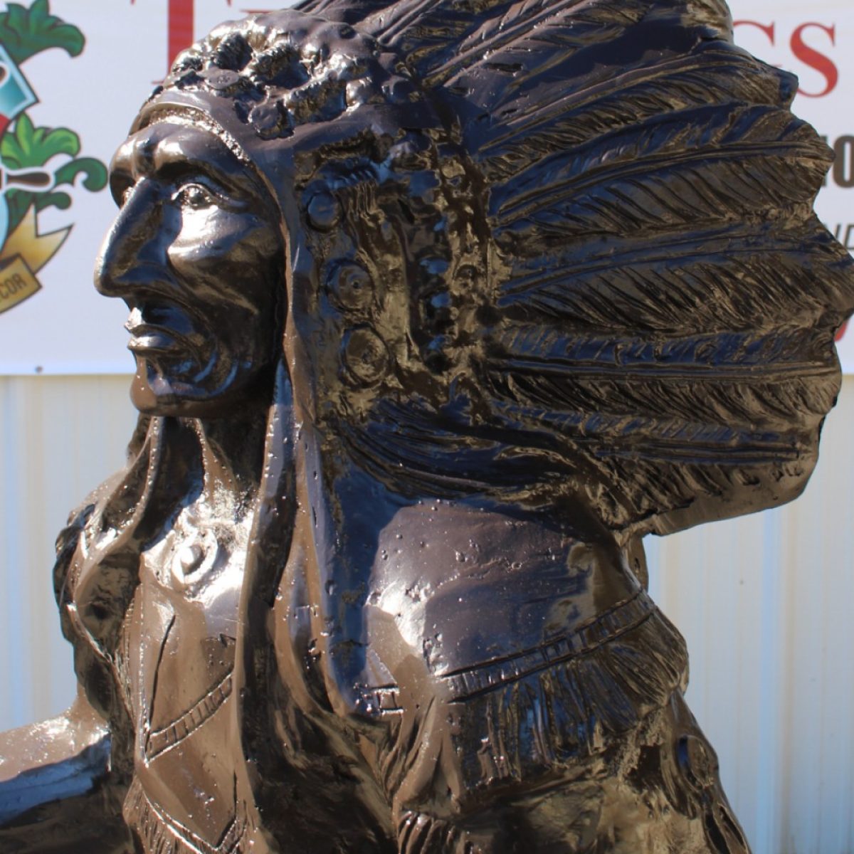 6 Ft Bronze Native American Indian Chief Statue with Spear and ...