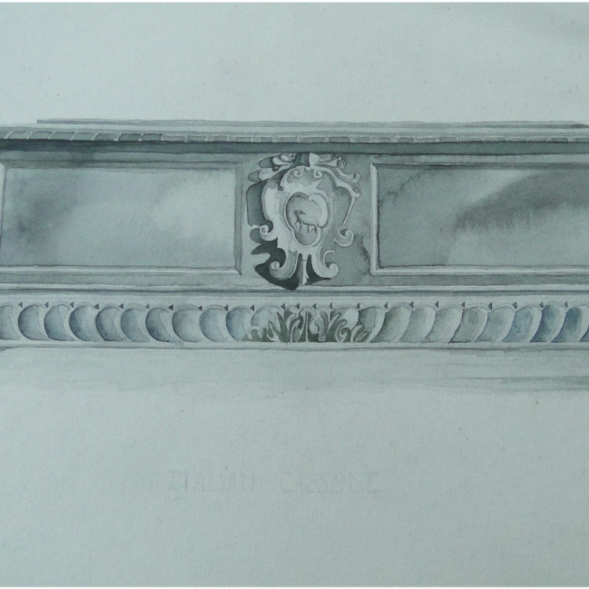 Vintage Black and White Watercolor Drawing of Sideboard Desk | The ...