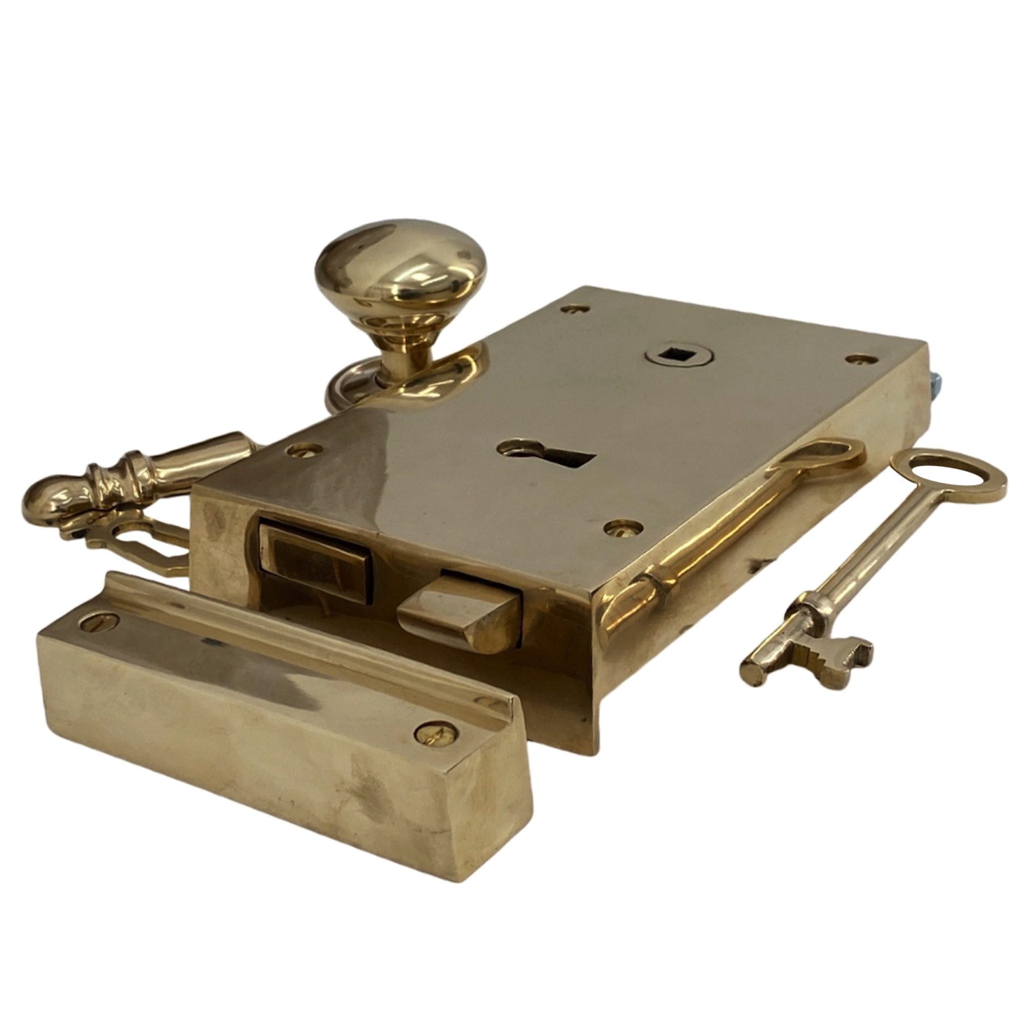 LEFT Hand Colonial Rim Lock in Solid Brass Antique Replica | The Kings Bay