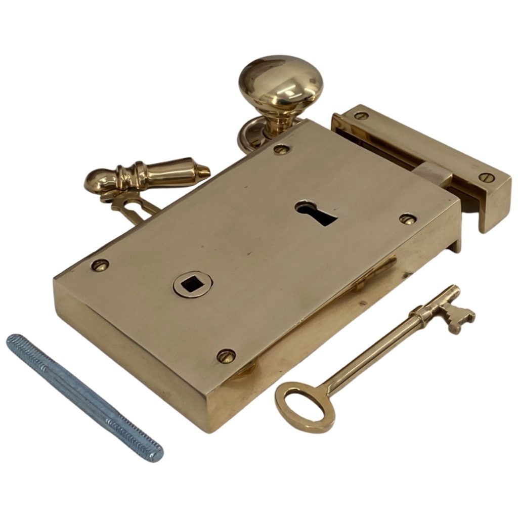 RIGHT Hand Colonial Rim Lock in Solid Brass Antique Replica | The Kings Bay