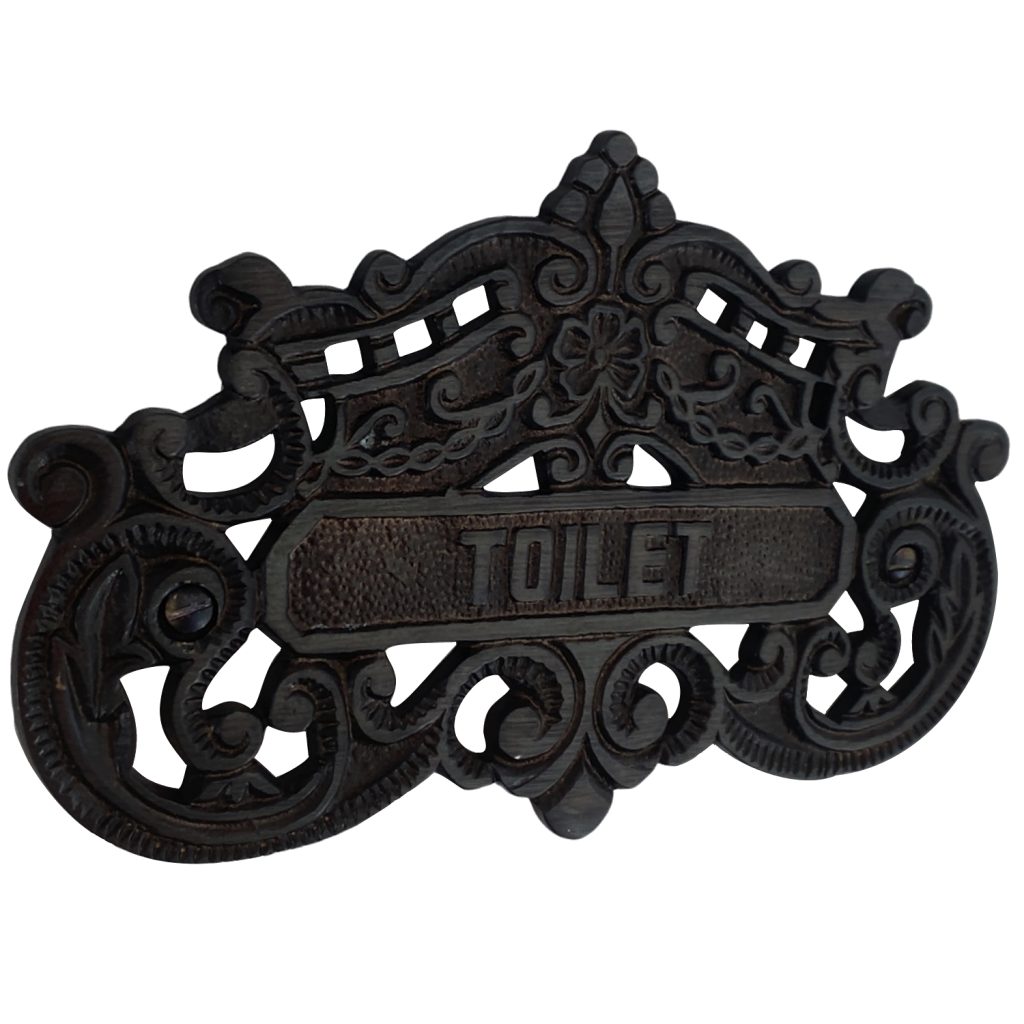 Victorian Style Toilet Door Sign in Aged Bronze | The Kings Bay