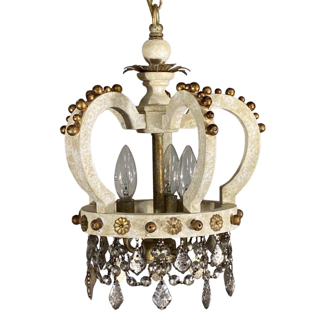 Distressed Crown Chandelier with Gold Leaf and Crystals 16 Inches | The ...