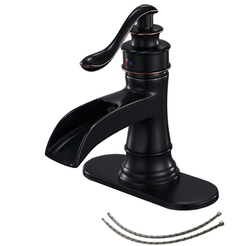 Oil Rubbed Bronze Waterfall Bathroom Sink Faucet with Single Handle ...