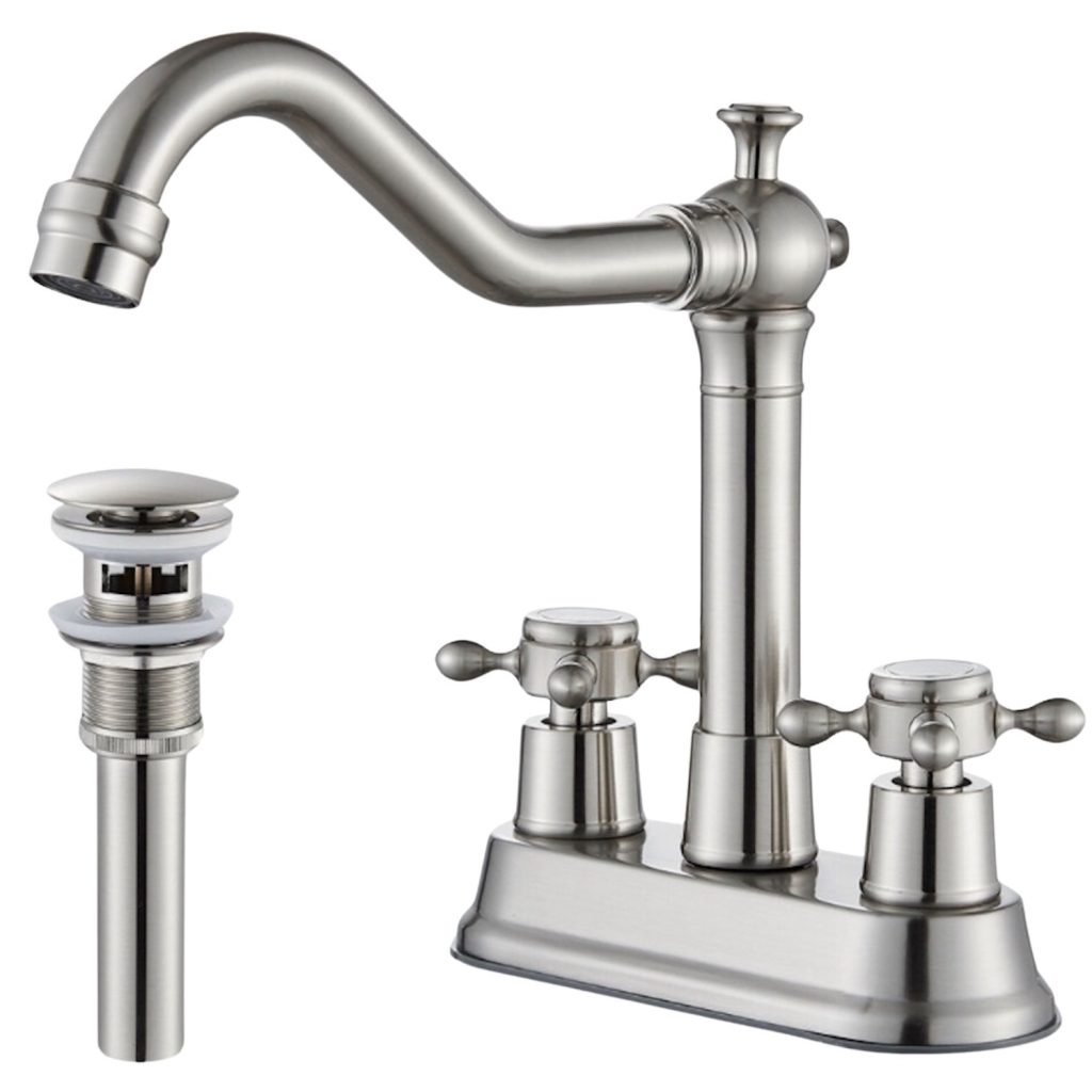Brushed Nickel Centerset Bathroom Sink Faucet with Two Handles | The ...