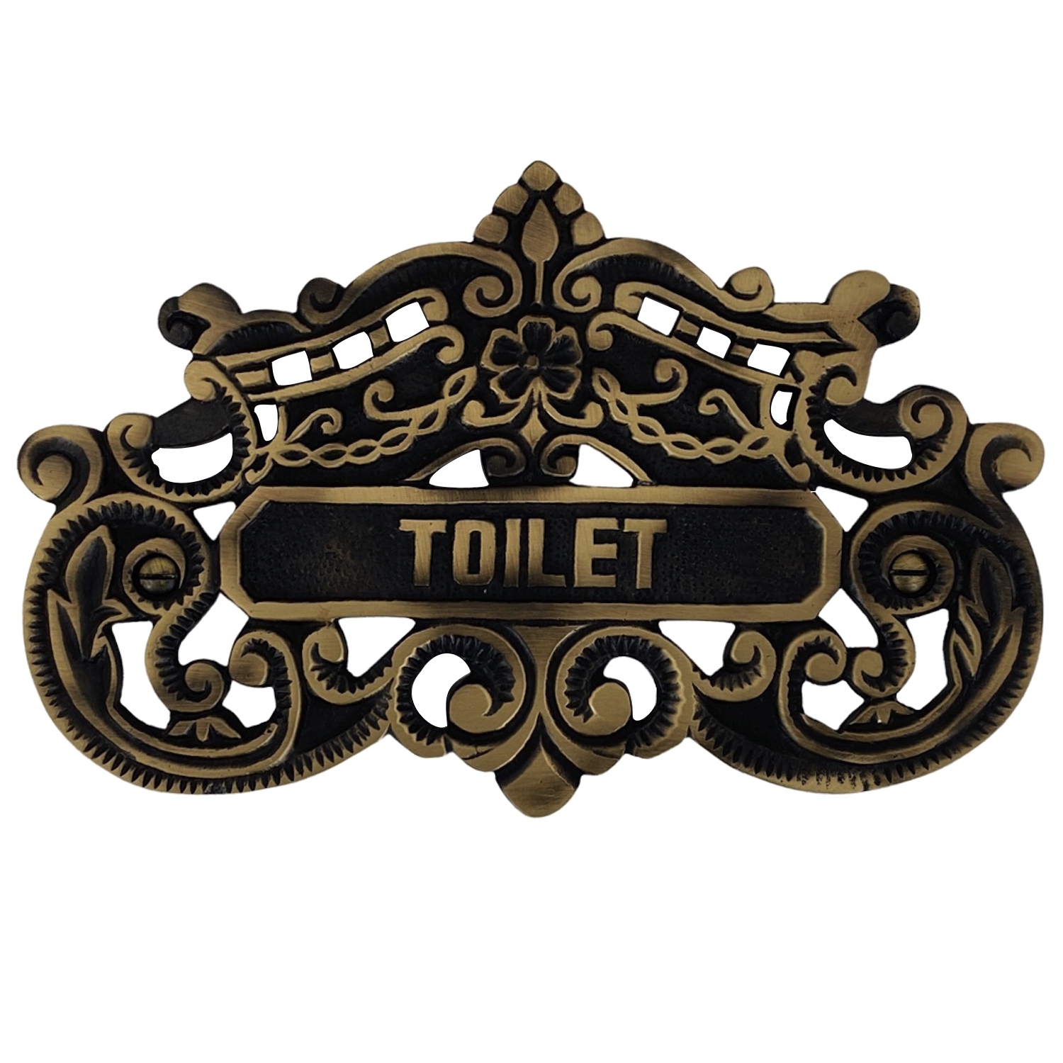 Victorian Style Toilet Door Sign in Hand Highlighted Bronze | The Kings Bay