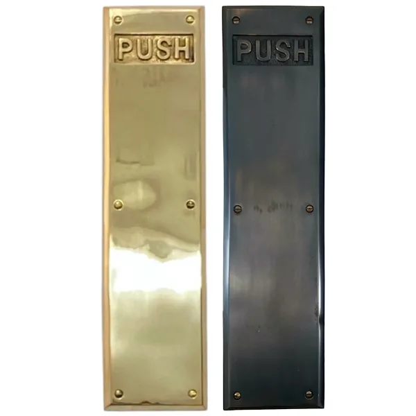 PUSH Commercial Door Plate in Heavy Duty Cast Brass | The Kings Bay